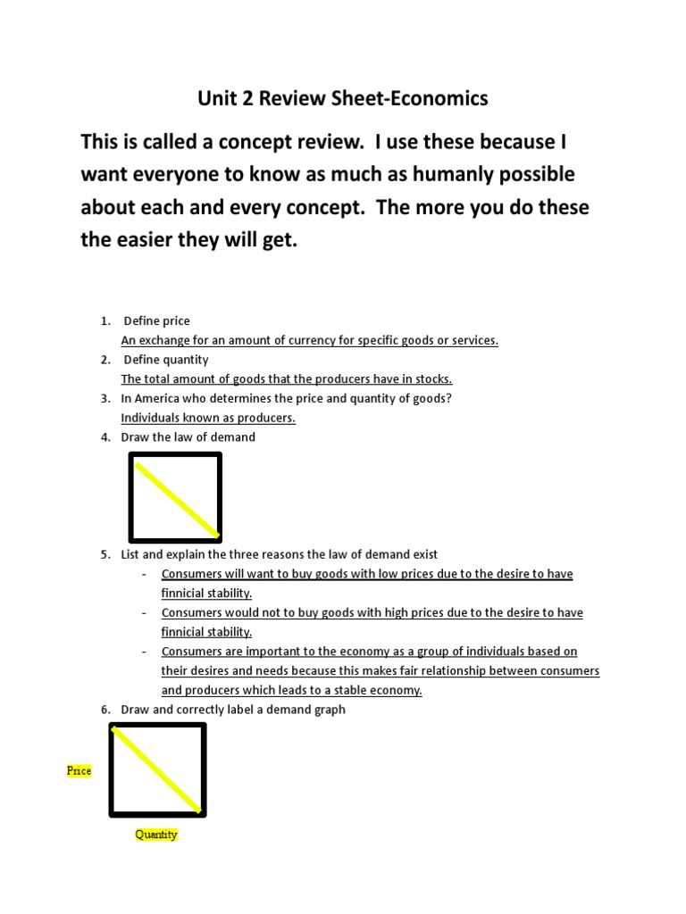 Unit 2 Review Sheet Reg Economy | PDF | Demand | Supply (Economics)