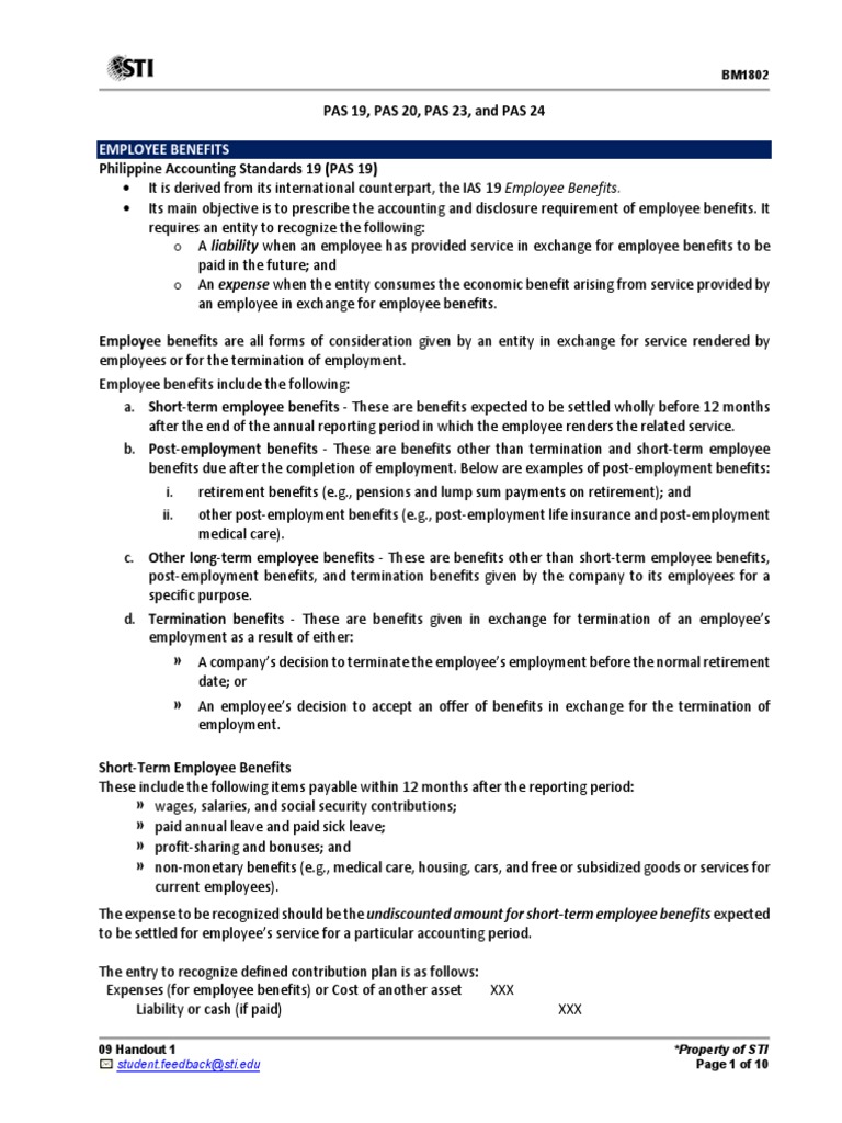 Employee Benefits: PAS 19, PAS 20, PAS 23, and PAS 24 Philippine ...