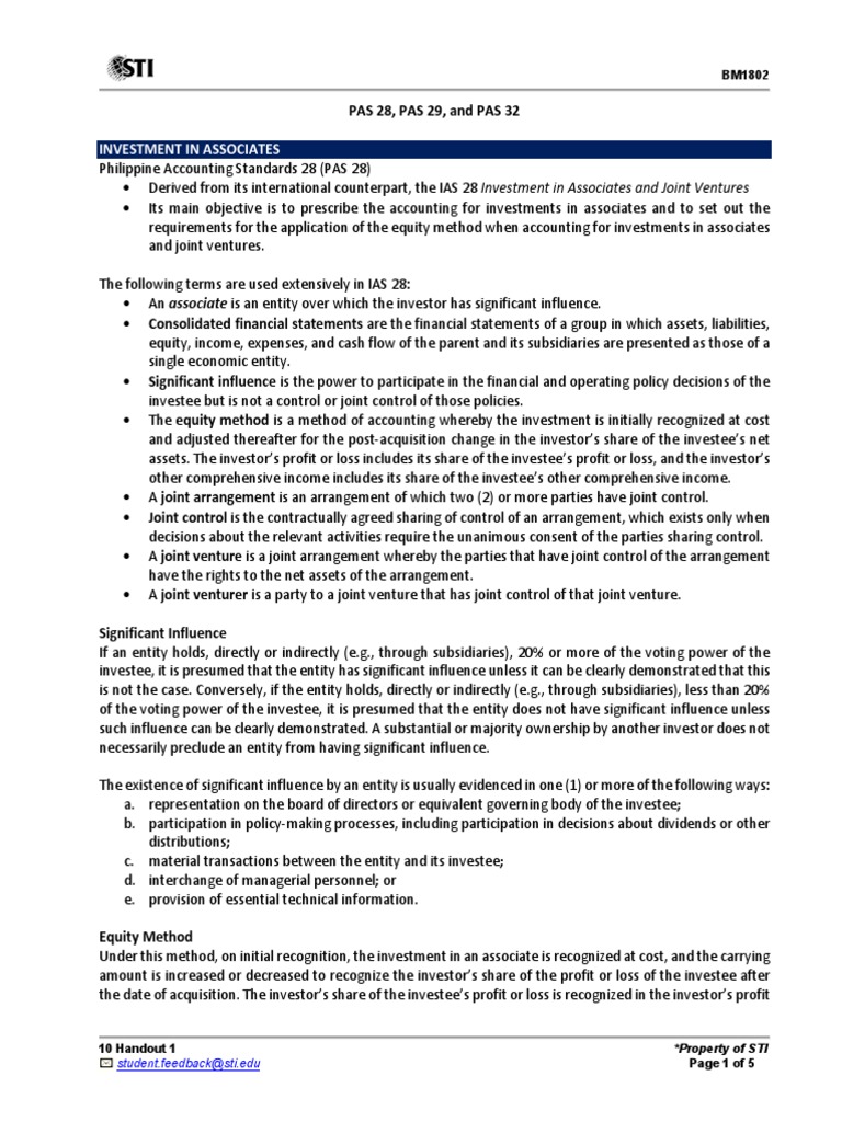 Investment in Associates: PAS 28, PAS 29, and PAS 32 | PDF | Historical ...