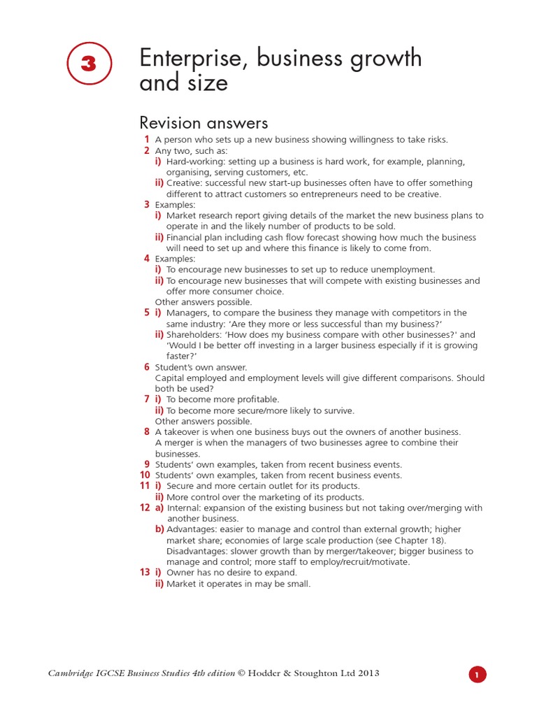 Enterprise, Business Growth and Size: Revision Answers | PDF | Nestlé ...