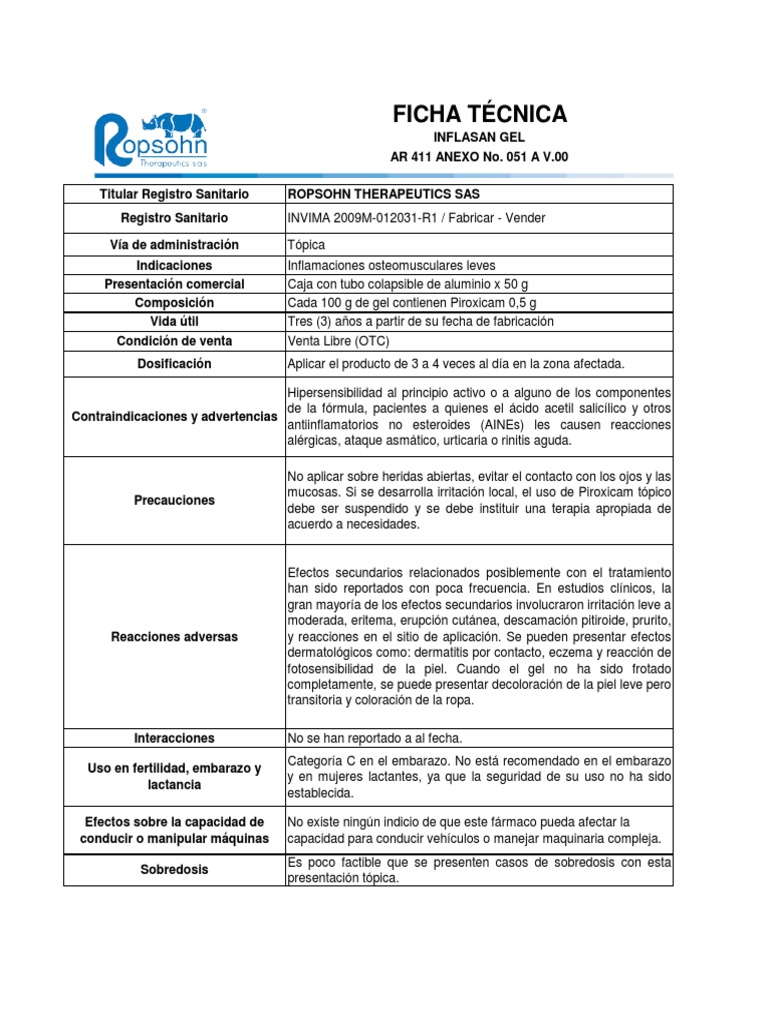 Ficha - Inflasan Gel | PDF | Droga anti-inflamatoria libre de ...