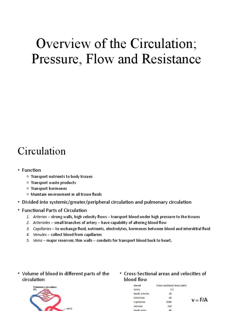 Overview of The Circulation Pressure, Flow and Resistance | PDF | Blood ...