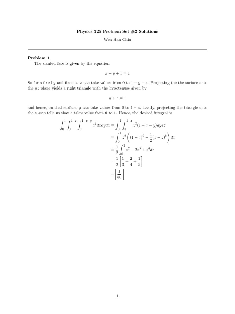 Physics 225 Problem Set 2 Solutions | PDF | Physical Quantities ...