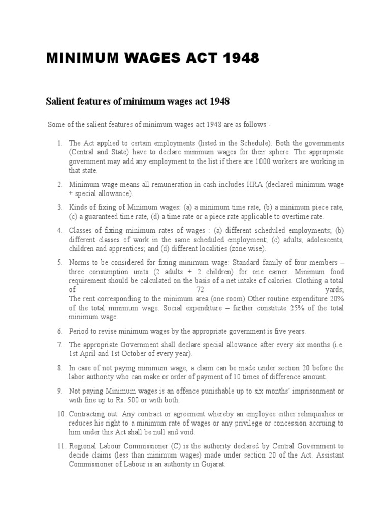 Minimum Wages Act 1948 | PDF | Wage | Employment