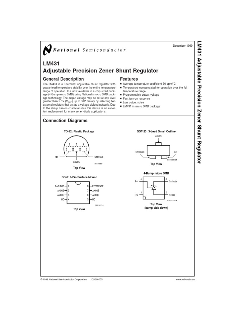 LM431 Adjustable Precision Zener Shunt Regulator: General Description ...