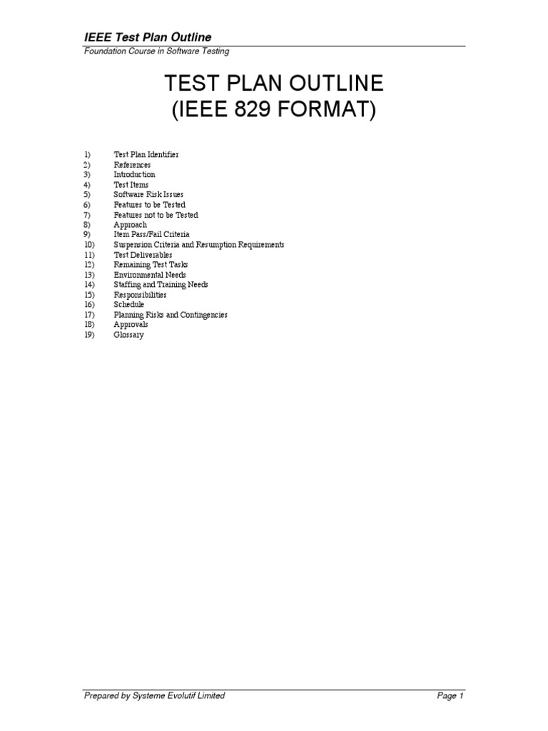 IEEE-829 Test Plan Format | PDF | Software Testing | Software Bug
