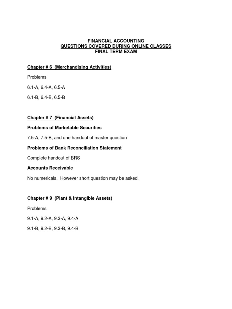 Financial Accounting Final Exam Questions Chapters 6, 7, 9 | PDF