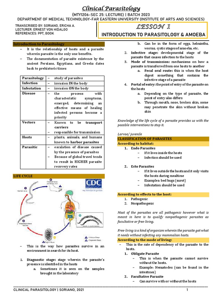 LESSON 1B Introduction To Parasitology | PDF | Parasitism | Infection