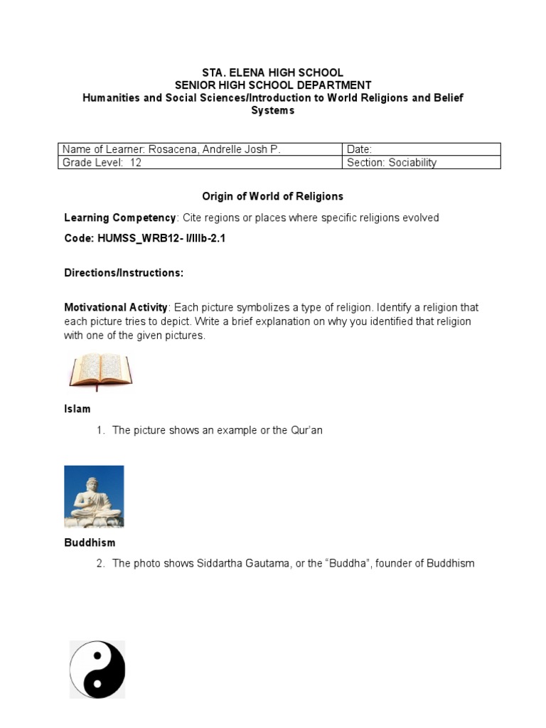 Activity 6 Origin of Religions | PDF | Confucianism | Humanities