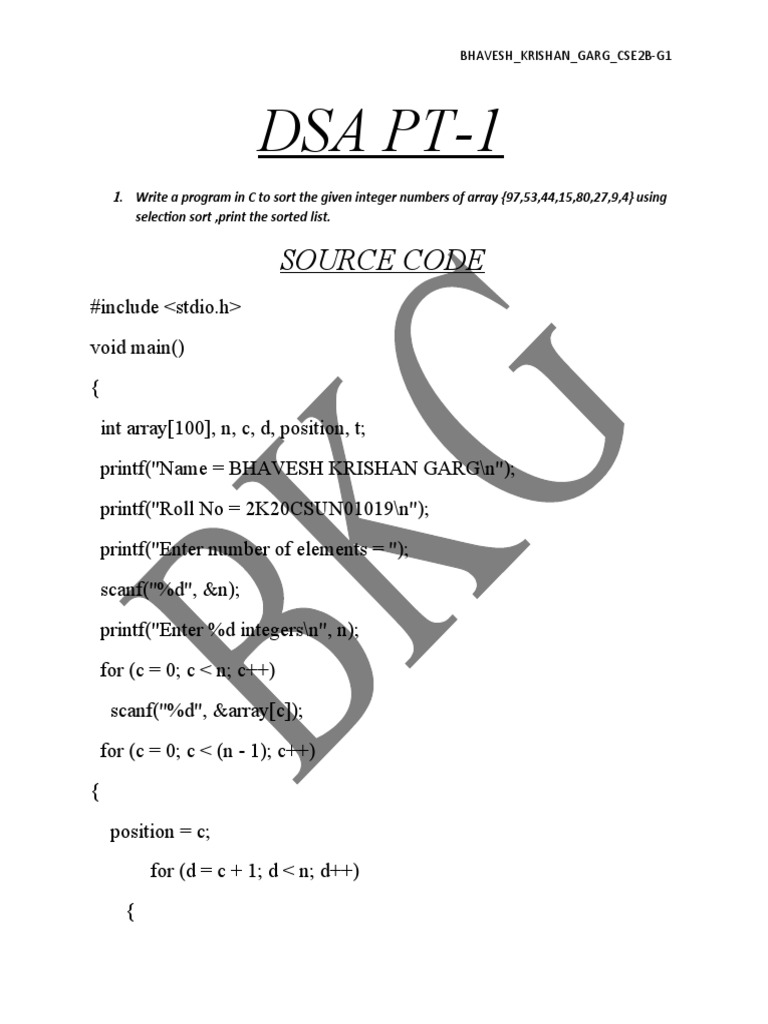 Bhavesh Krishan Garg Cse2b-g1-Dsa Pt-1 | Download Free PDF | Matrix (Mathematics) | Computer Science