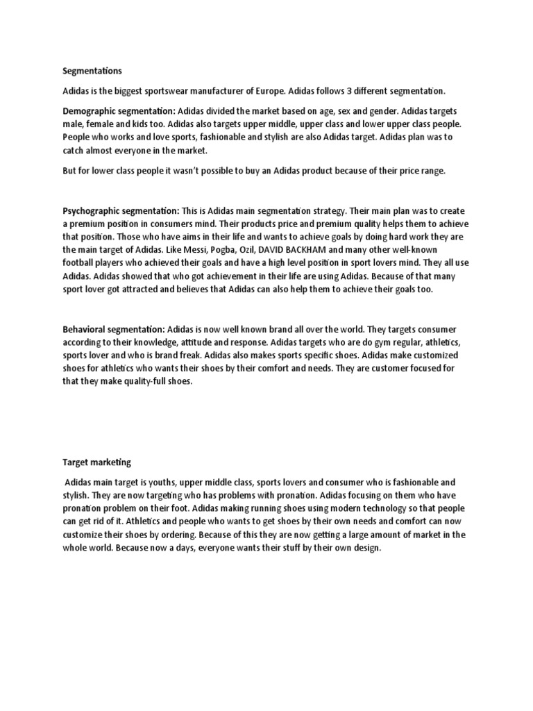 Adidas Segmentation Strategies Target Demographics, Psychographics ...