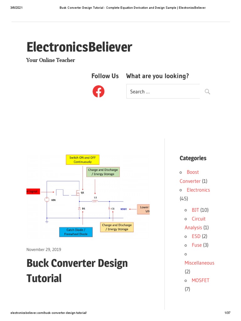 Buck Converter Design Tutorial - Complete Equation Derivation and ...