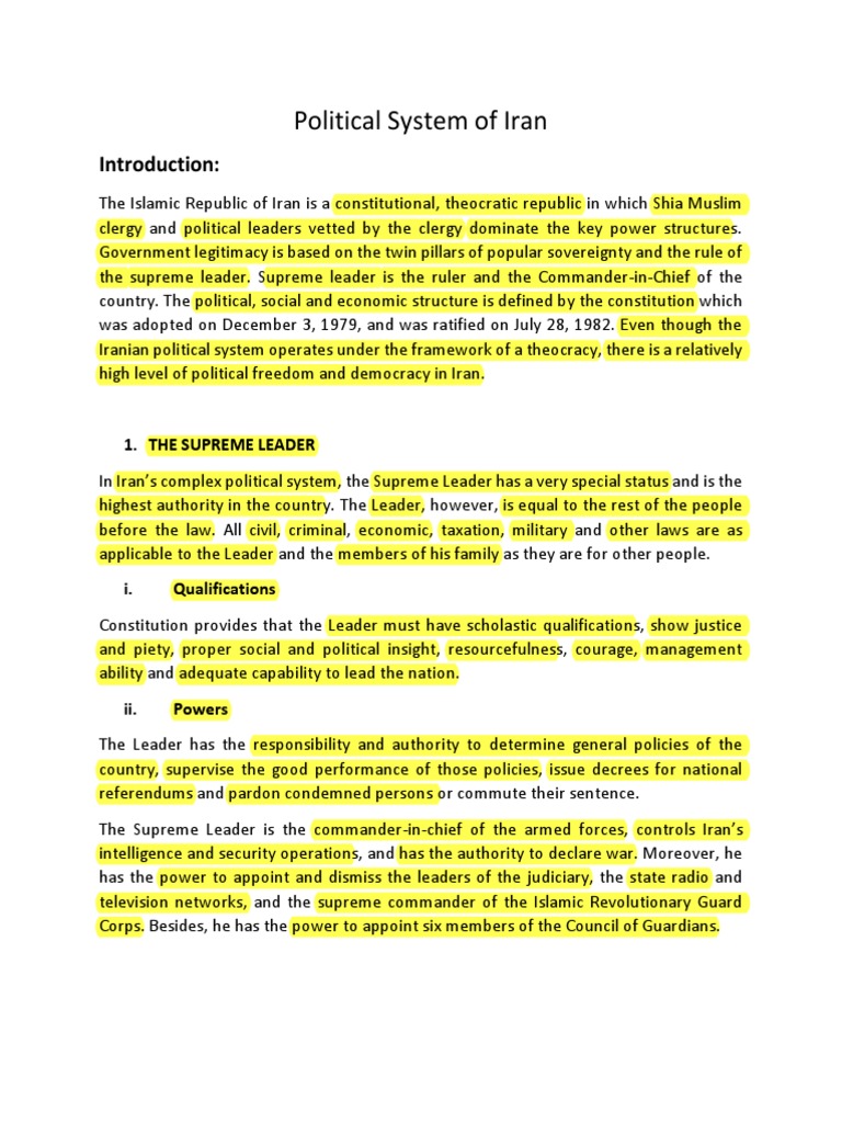 Iran's Theocratic Political Structure | PDF | Iran | Political Science