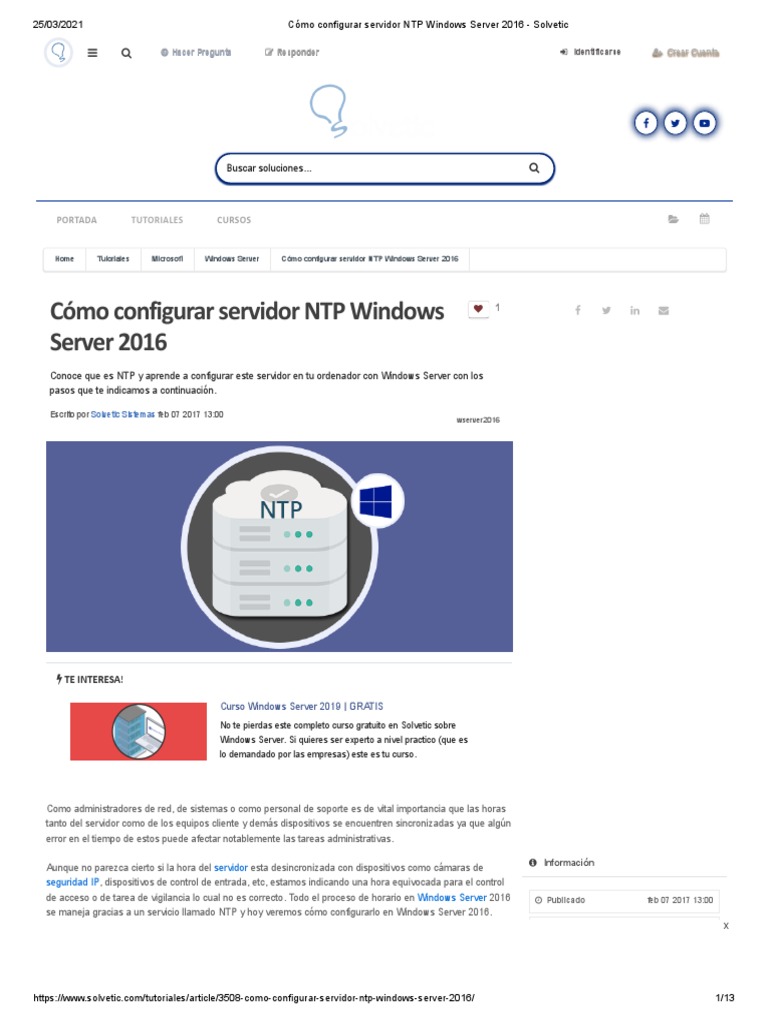 Cómo Configurar Servidor NTP Windows Server 2016 - Net Time w32tm ...