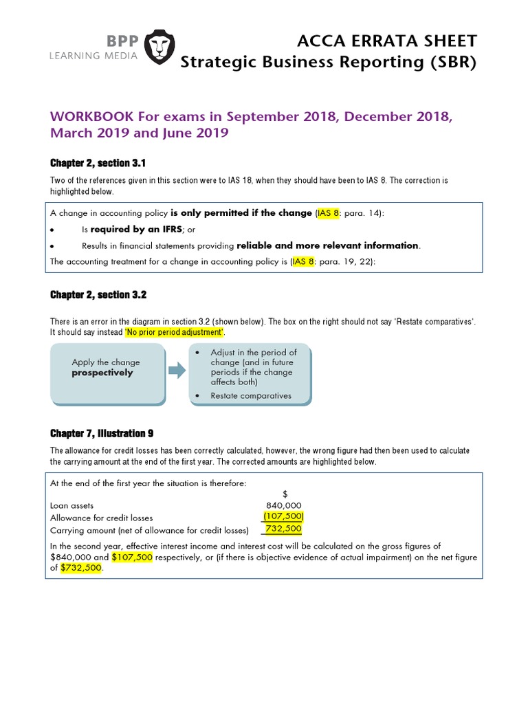 ACCA SBR Workbook 2018 Errata Sheet | PDF | Goodwill (Accounting ...