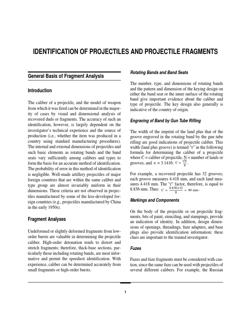 Identification of Projectiles and Projectiles Fragments | PDF | Shell (Projectile) | Caliber