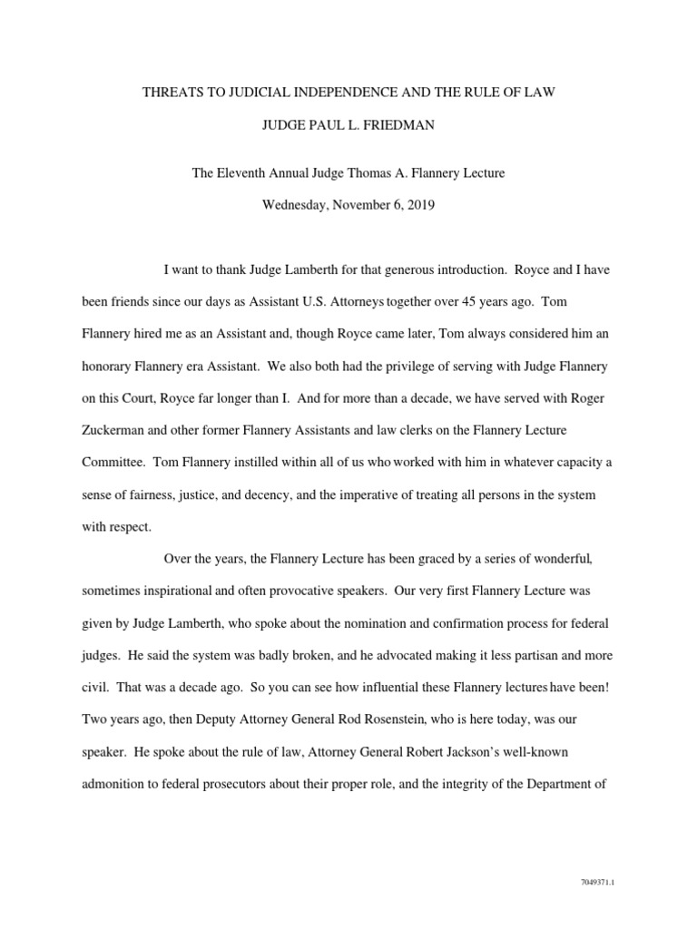 2019 11 06 2019 Flannery Lecture Judge Paul | PDF | Judge | Judiciaries