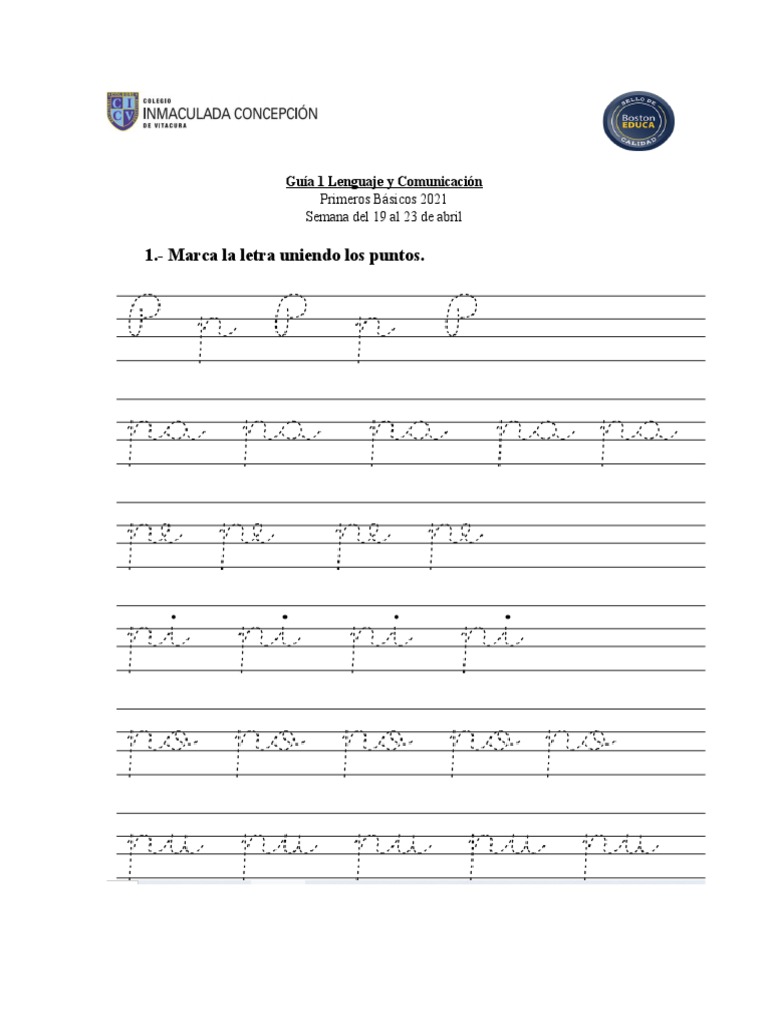 Guía 1 de Caligrafía Letra P | PDF