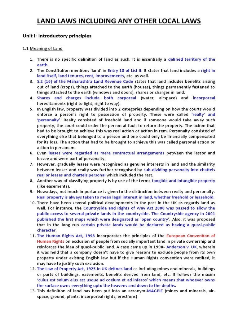 LAND LAWS (NOTES For Exam) | PDF | Leasehold Estate | Fee Simple