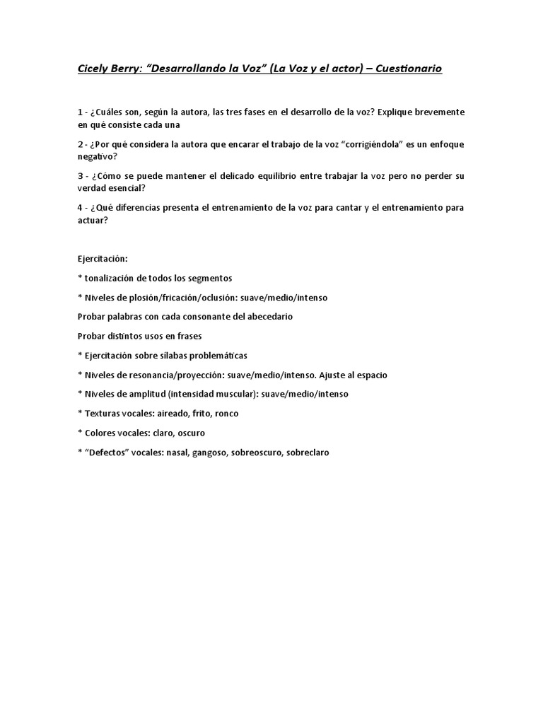 Cicely Berry Desarrollando La Voz | PDF