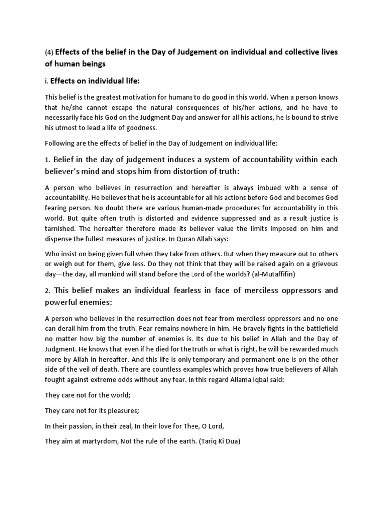 Effects of Day of Judgement On Individual and Collective Life | PDF ...