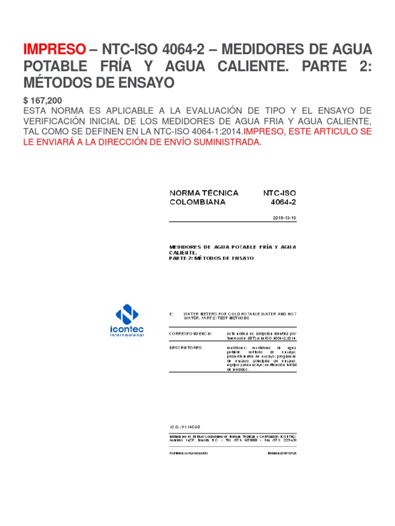 Ntc-Iso 4064-2 2016 | PDF