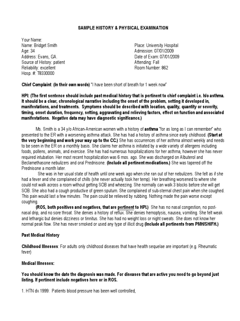 Sample History and Physical Examination | Download Free PDF | Asthma ...