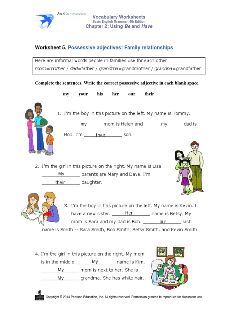 Worksheet 5.: Possessive Adjectives: Family Relationships | PDF ...