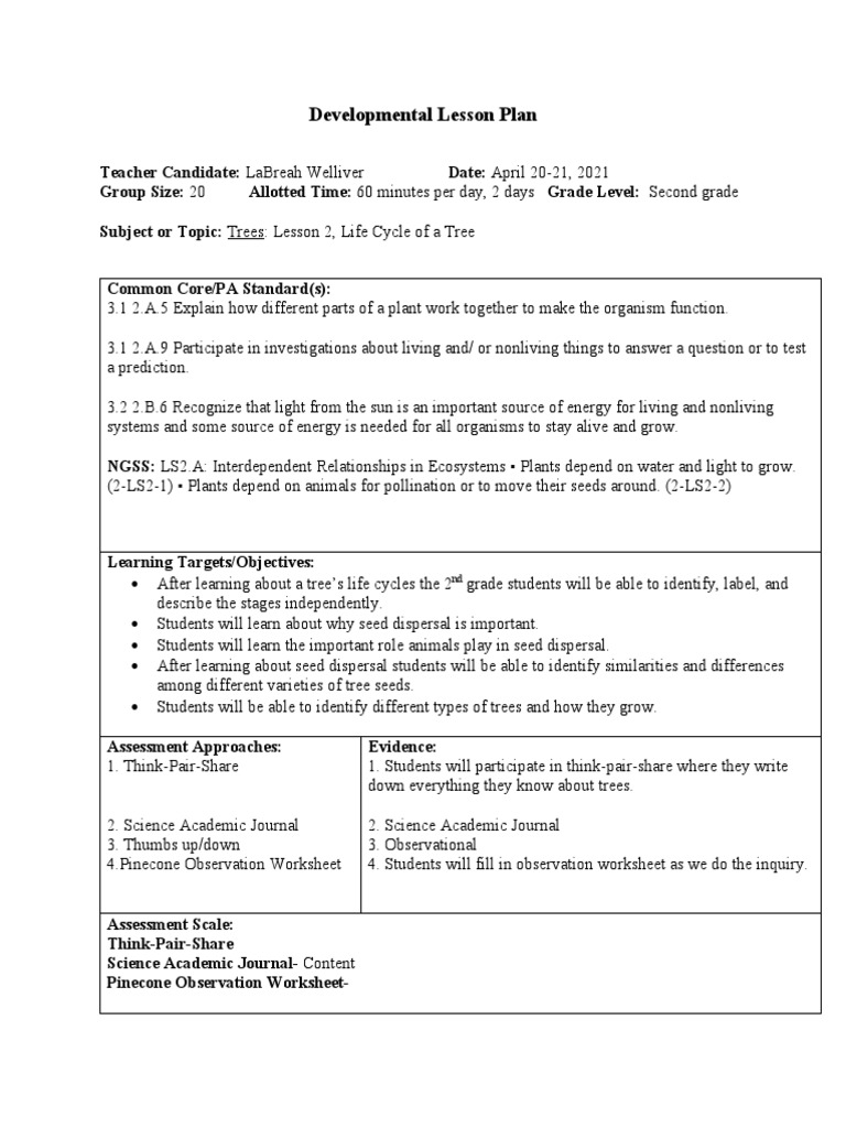 Developmental Lesson Plan 2 | PDF | Trees | Botany