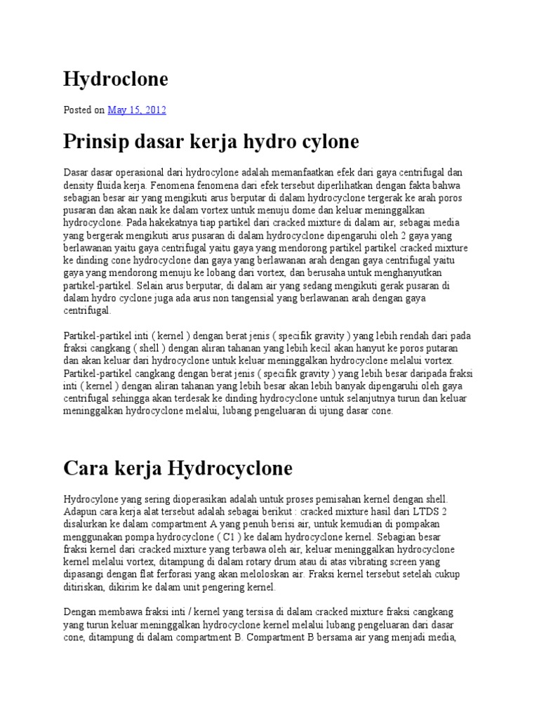 Prinsip Kerja Hydrocyclone | PDF