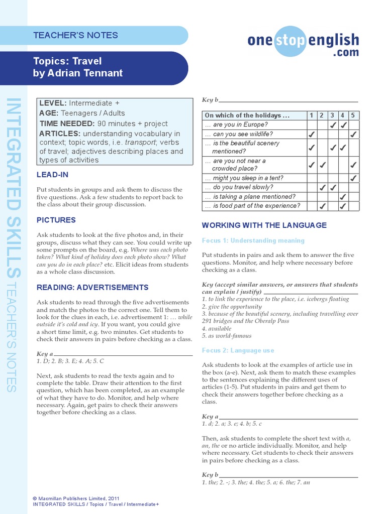 Topics-Travel Intermediate | PDF | Question | Vocabulary