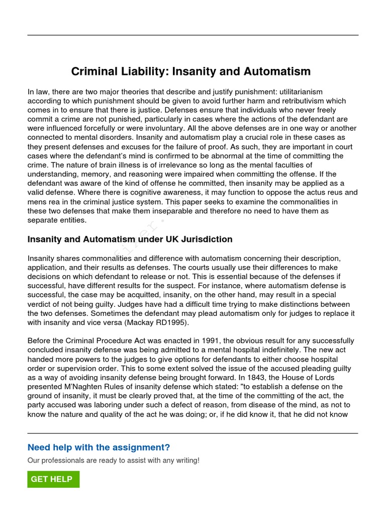 Insanity vs Automatism in Law | PDF | Insanity Defense | Common Law