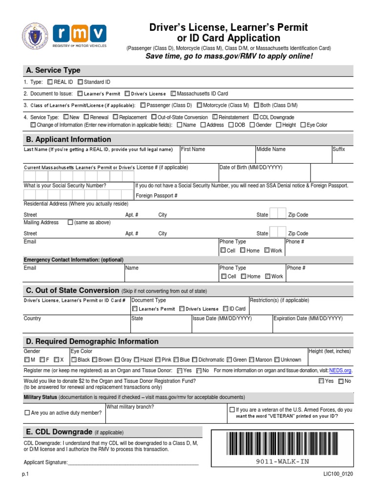 LIC100 - License and ID Application - Fillable - 0120 | PDF | Voter ...