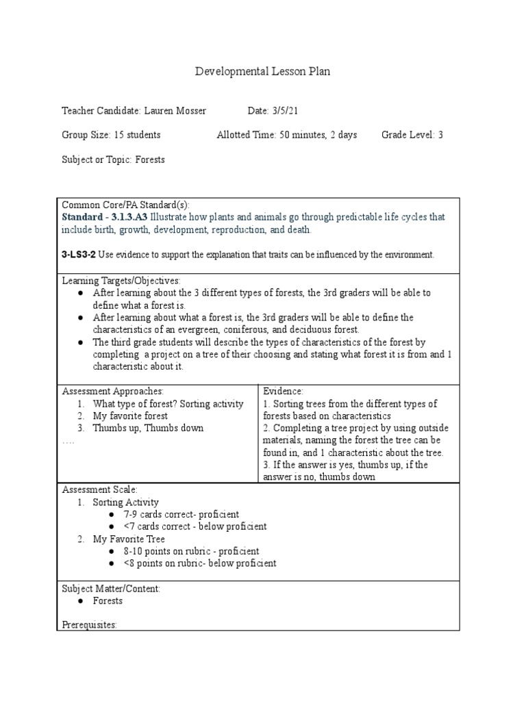 Unit Plan Lesson 1 - 3 | PDF | Forests | Trees