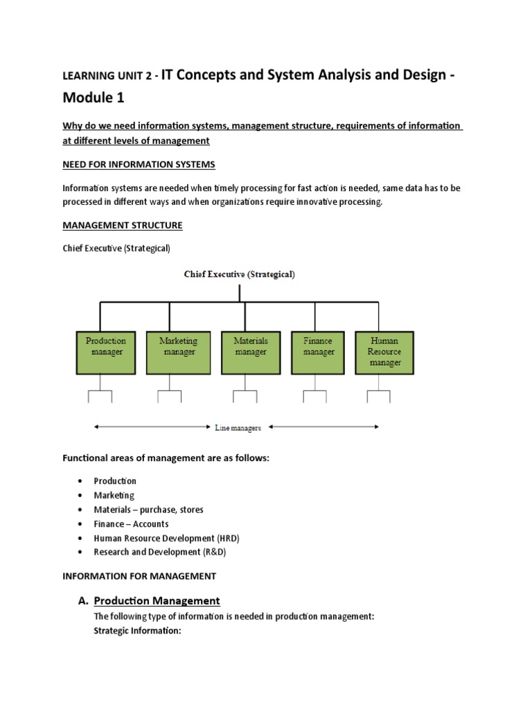 MANAGEMENT STRUCTURE - IT Concepts and System Analysis and Design | PDF ...