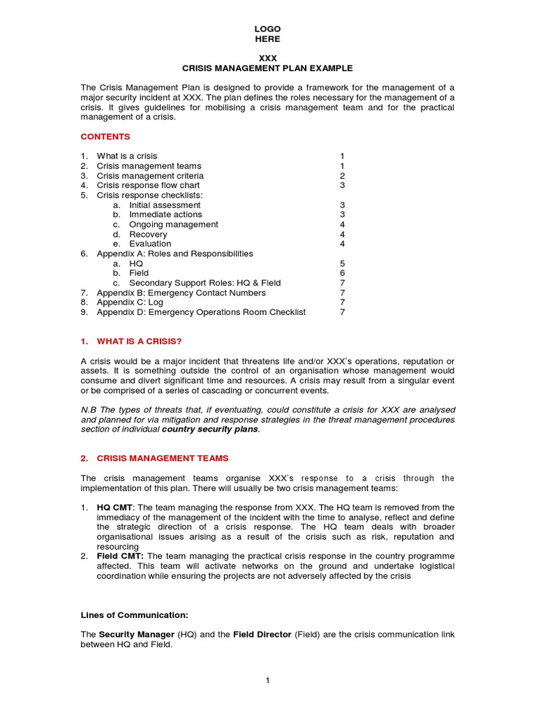 Crisis Management Plan Overview | PDF | Crisis Management | Emergency ...