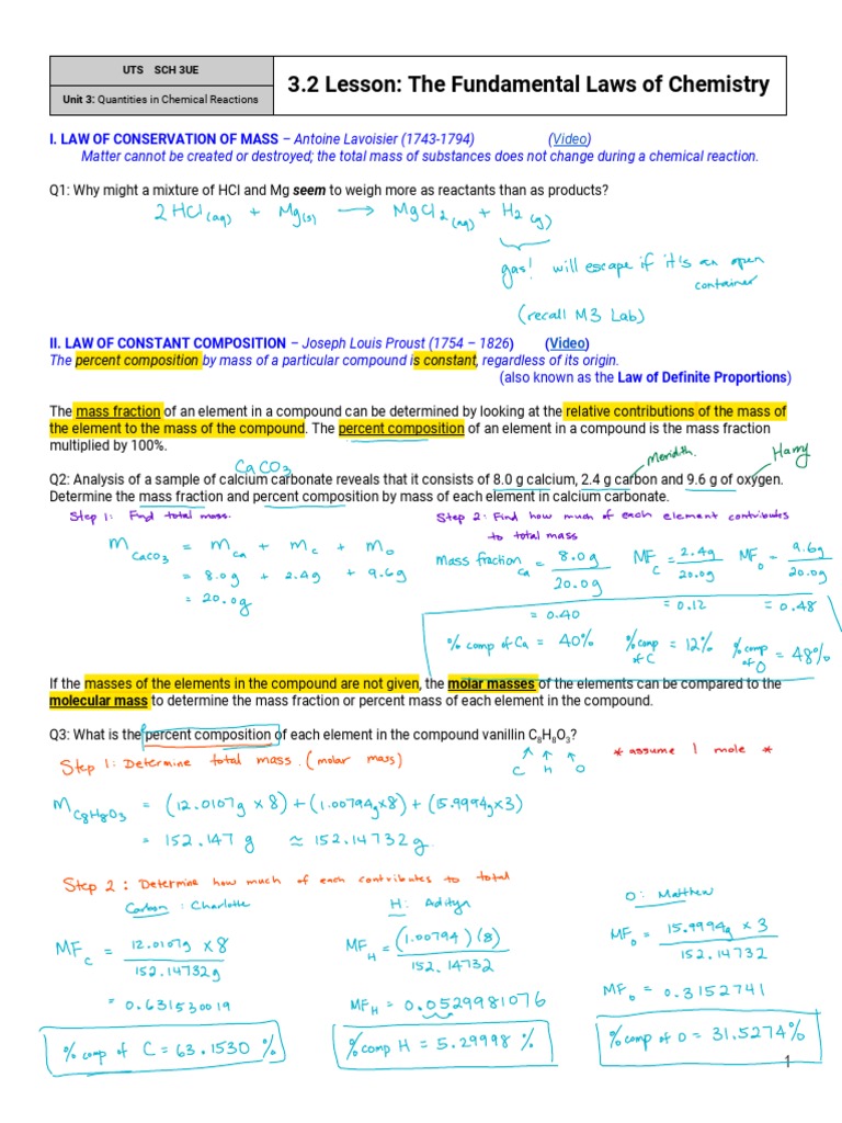 Fundamental Laws of Chemistry: Conservation of Mass, Constant ...
