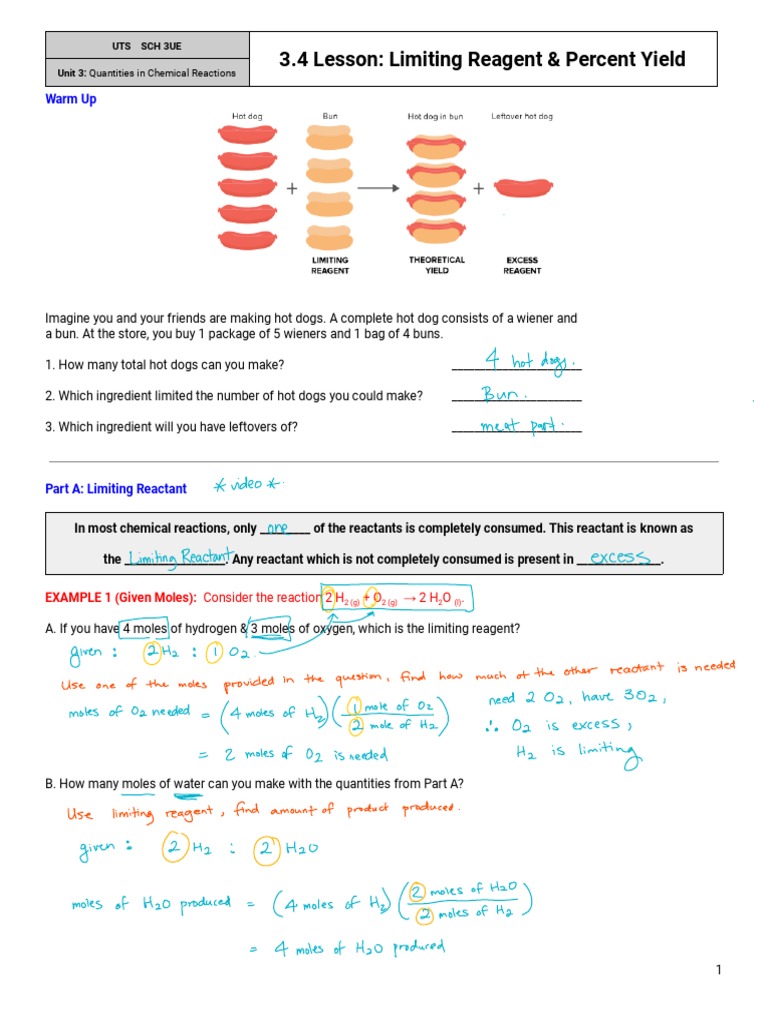 3.4 Note - Limiting Reagent & Percent Yield Notes | PDF | Sodium ...