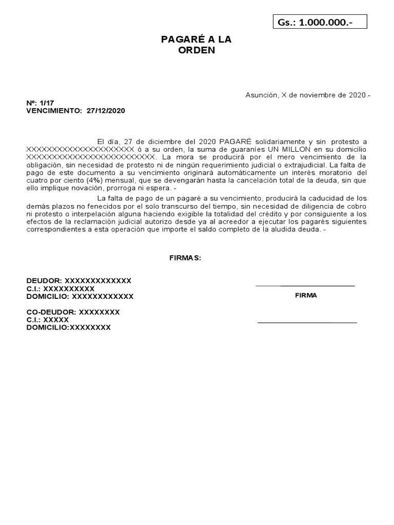 Modelo Pagare A La Orden | PDF