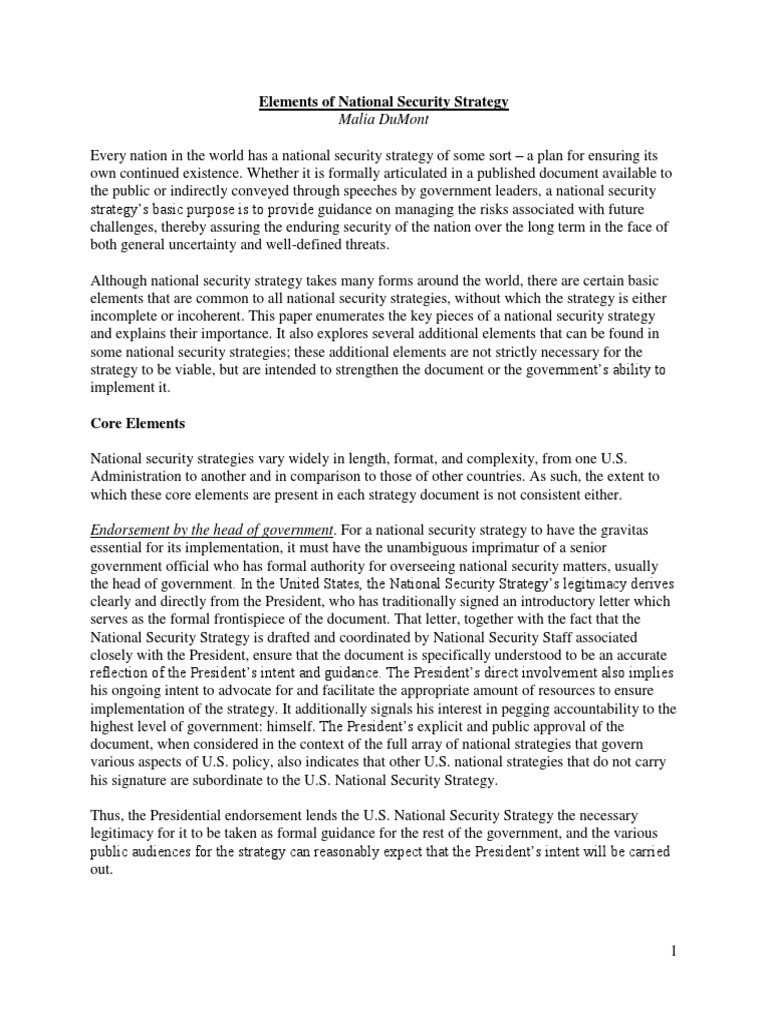 Strategy-Consortium 03 Elements of A National Security Strategy | PDF ...