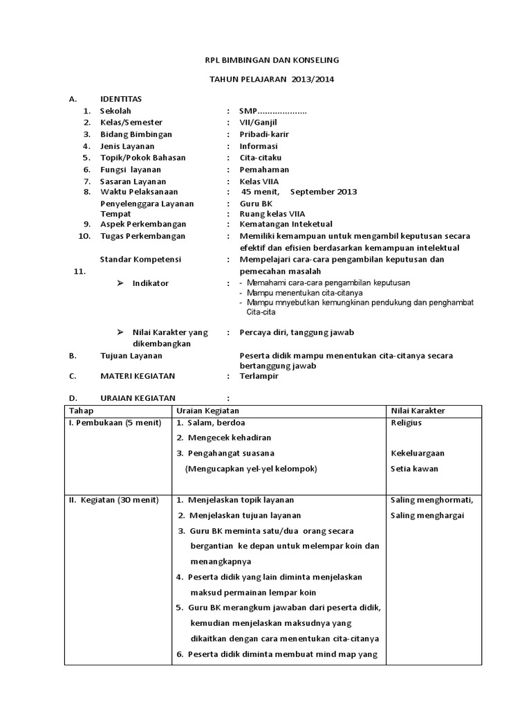Contoh RPL Layanan Klasikal | PDF