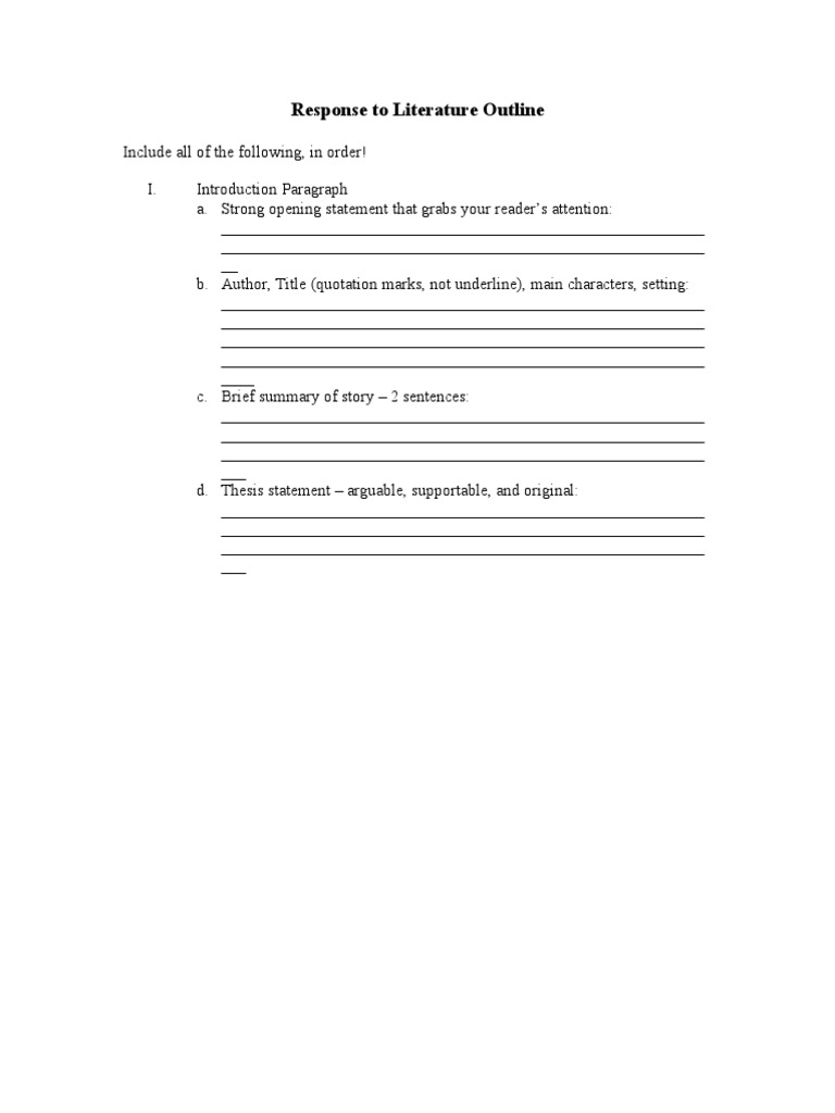 Response to Literature Essay Guide | PDF | Paragraph | Argument