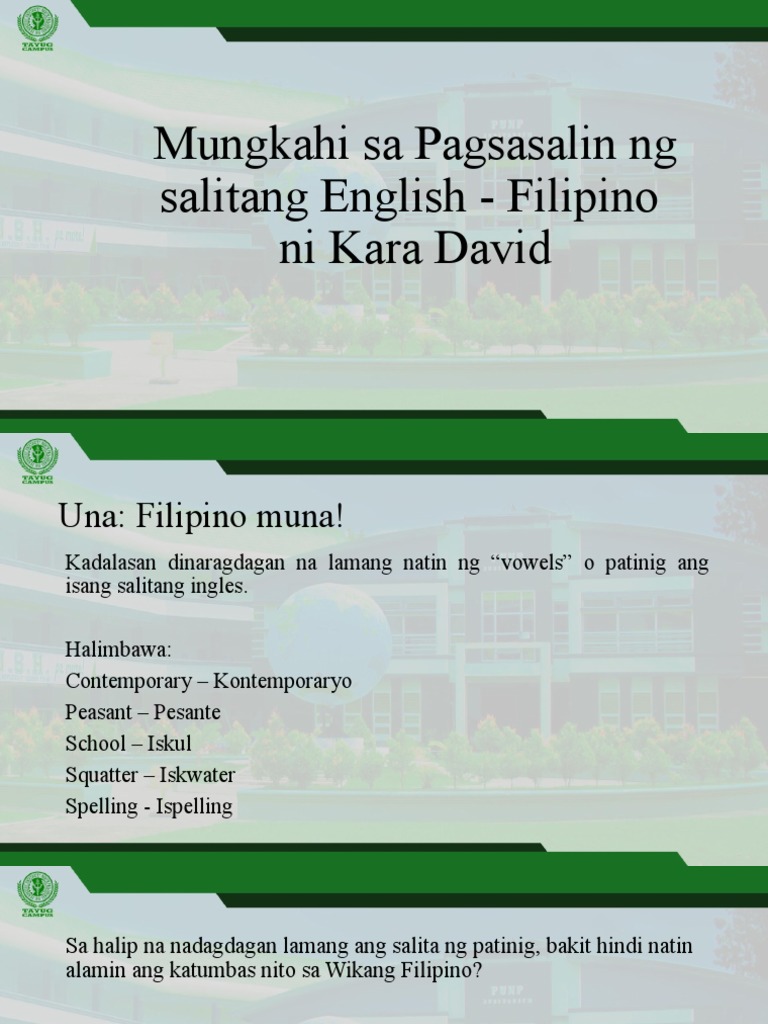 Mungkahi Sa Pagsasalin NG Salitang English - Filipino | PDF