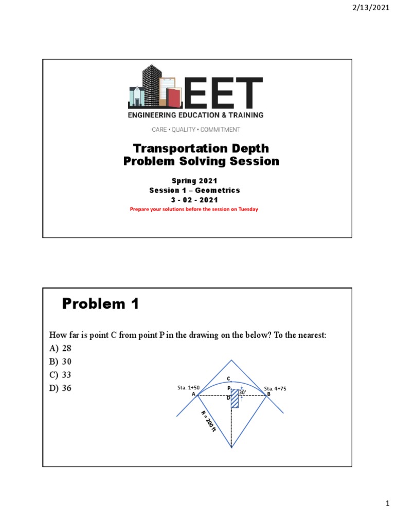 Solutions to Transportation Depth Problem Solving Session Problems ...