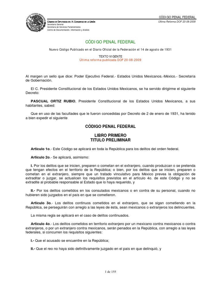 Codigo Penal Federal Mexicano | PDF