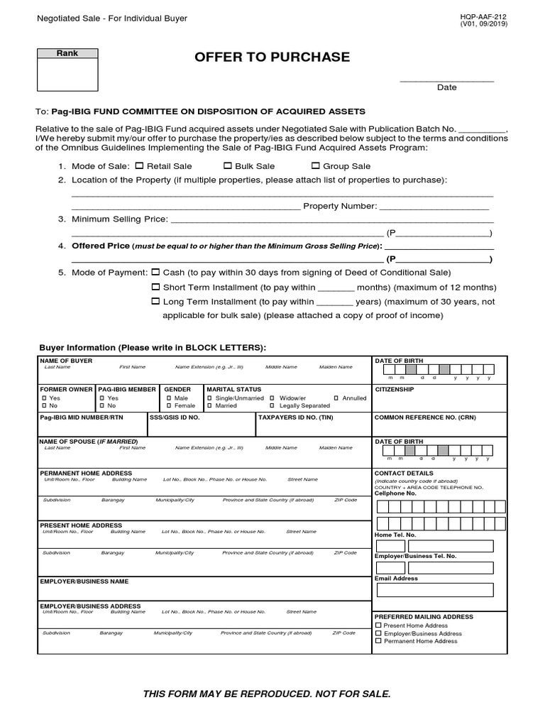 Pag-IBIG Offer to Purchase Form | PDF