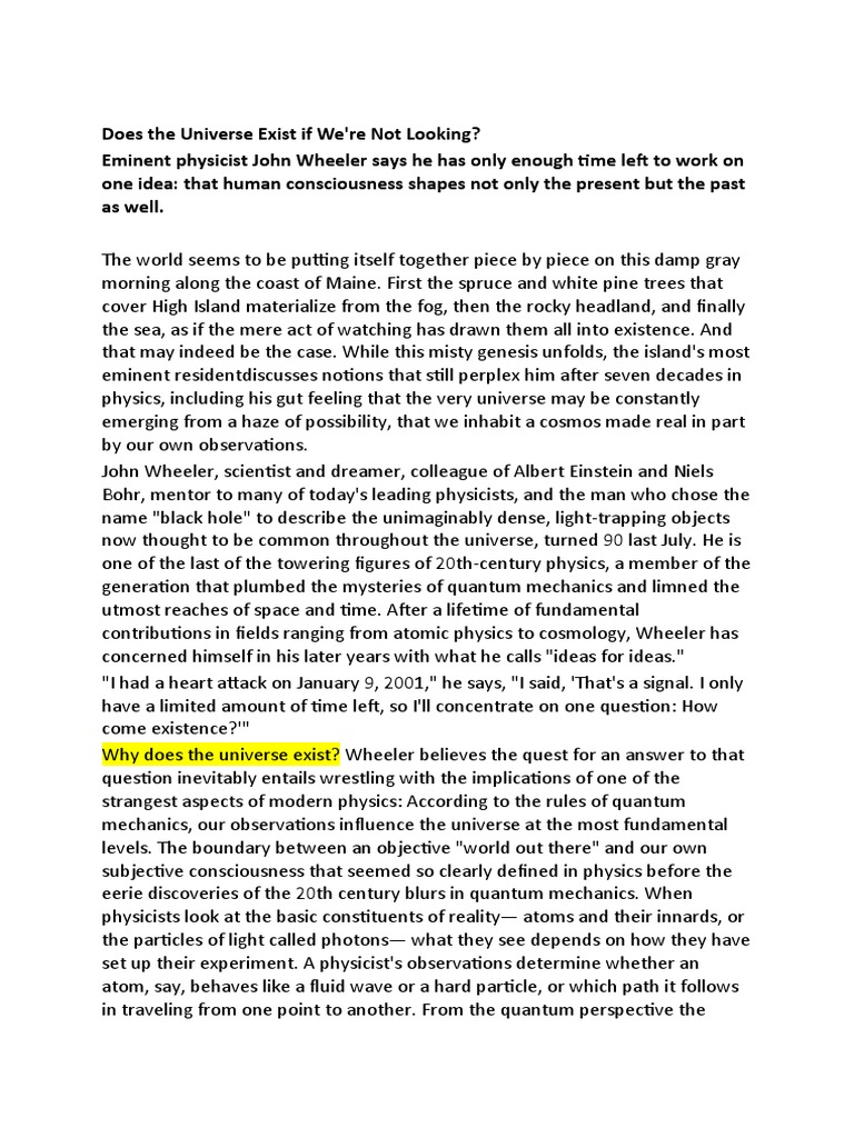 Wheeler's Participatory Universe Theory: How Human Observation May ...