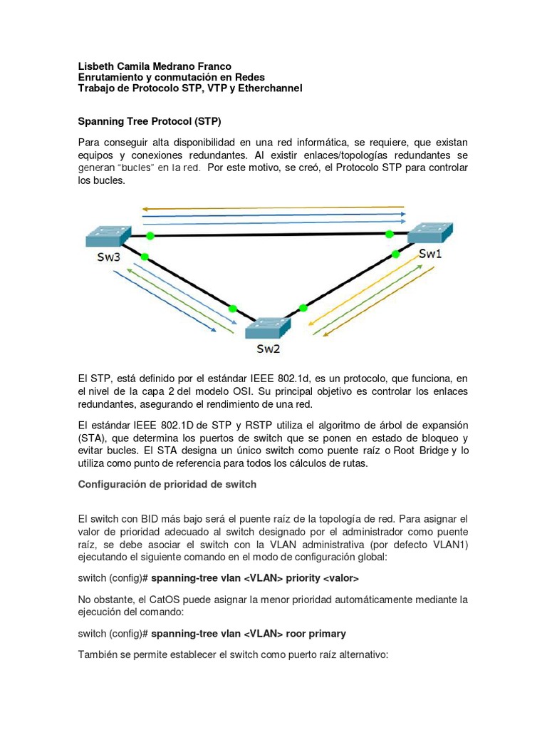 Protocolo STP, VTP y Etherchannel | PDF | Ethernet | Protocolos de red