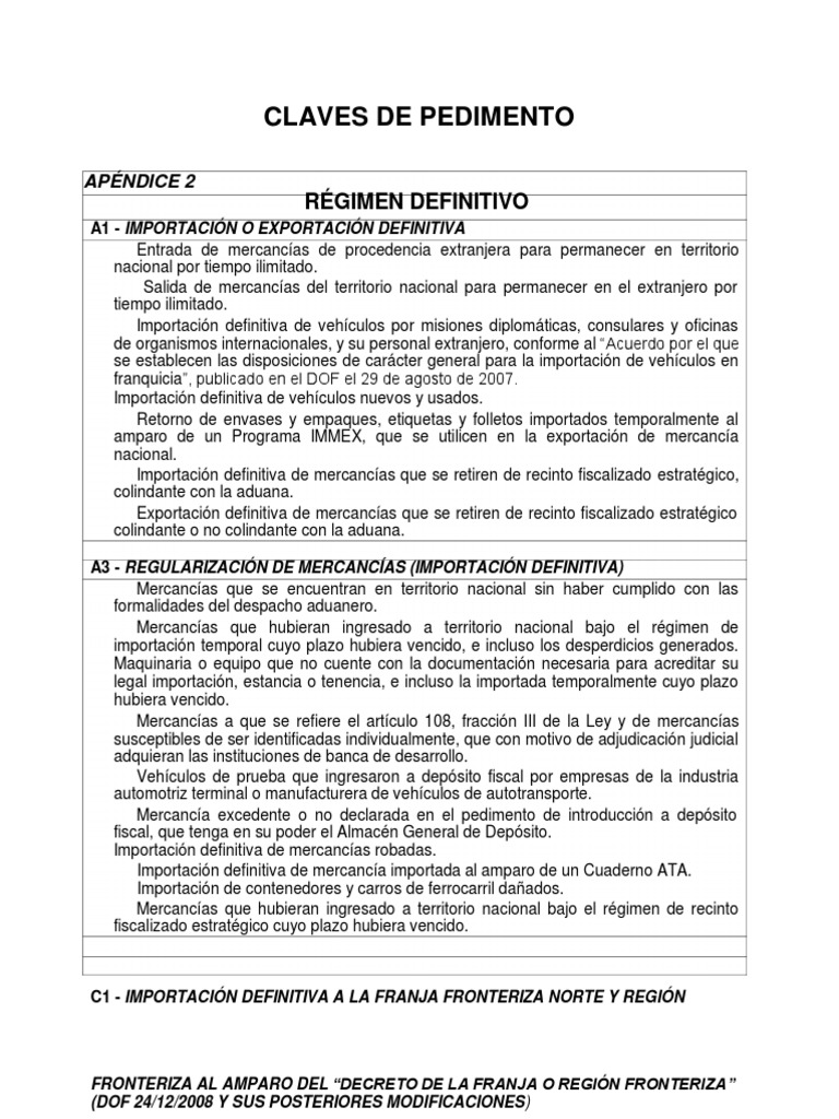 Claves de Pedimento | PDF | aduana | Relaciones internacionales