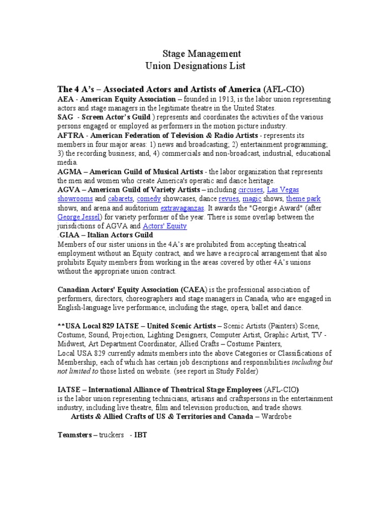 Stage Management Union Designations | PDF | Right To Work Law | Strike ...